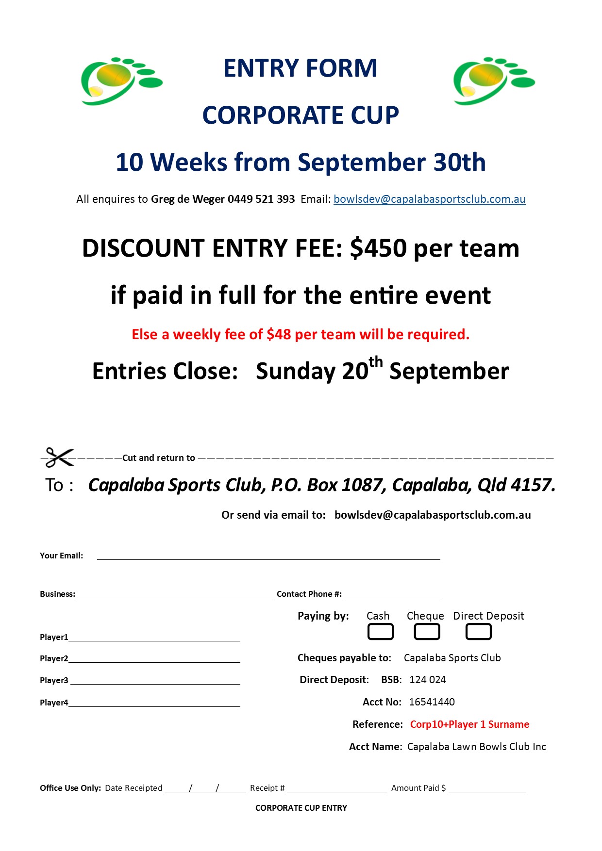 Corporate Cup Entry Form | Capalaba Lawn Bowls Club